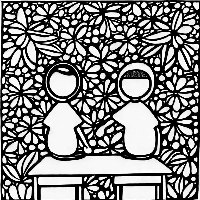 "2 people sitting on a table" coloring page | COLOR anything