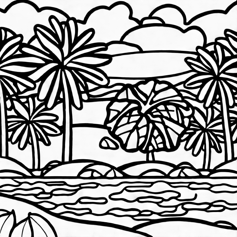 "a tropical island" coloring page | COLOR anything