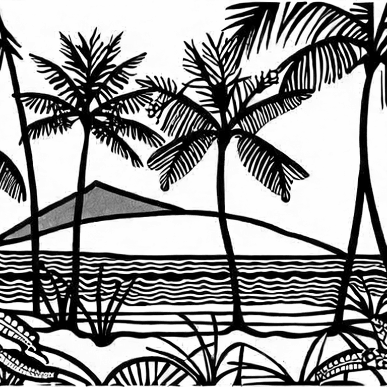 "a tropical island" coloring page | COLOR anything