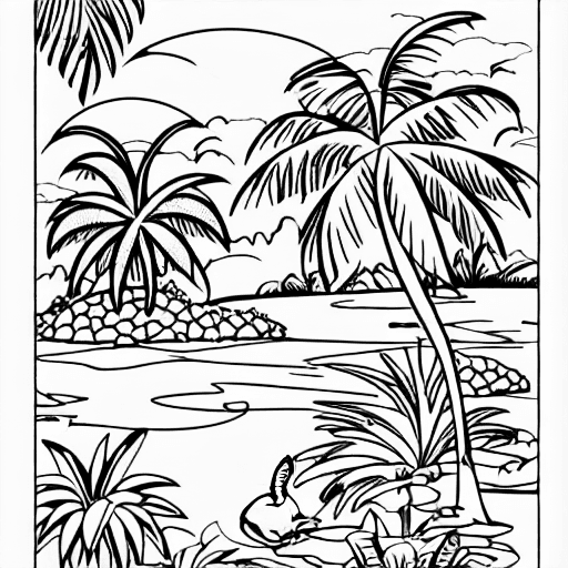 "a tropical island" coloring page | COLOR anything