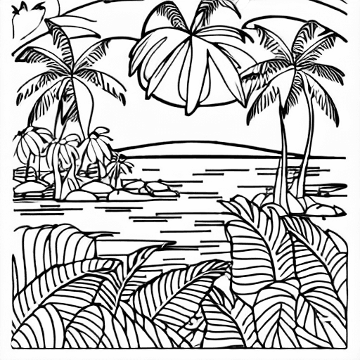 "a tropical island" coloring page | COLOR anything