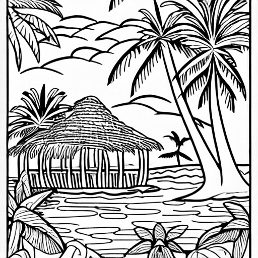 "a tropical island" coloring page | COLOR anything